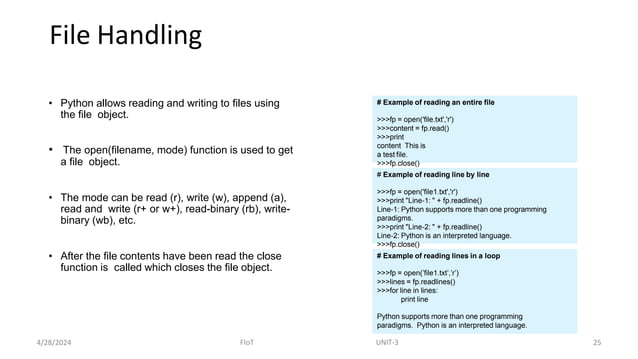 FIot_Unit-3 fundAMENTALS OF IOT BASICS.pptx | Programming Languages | Computing