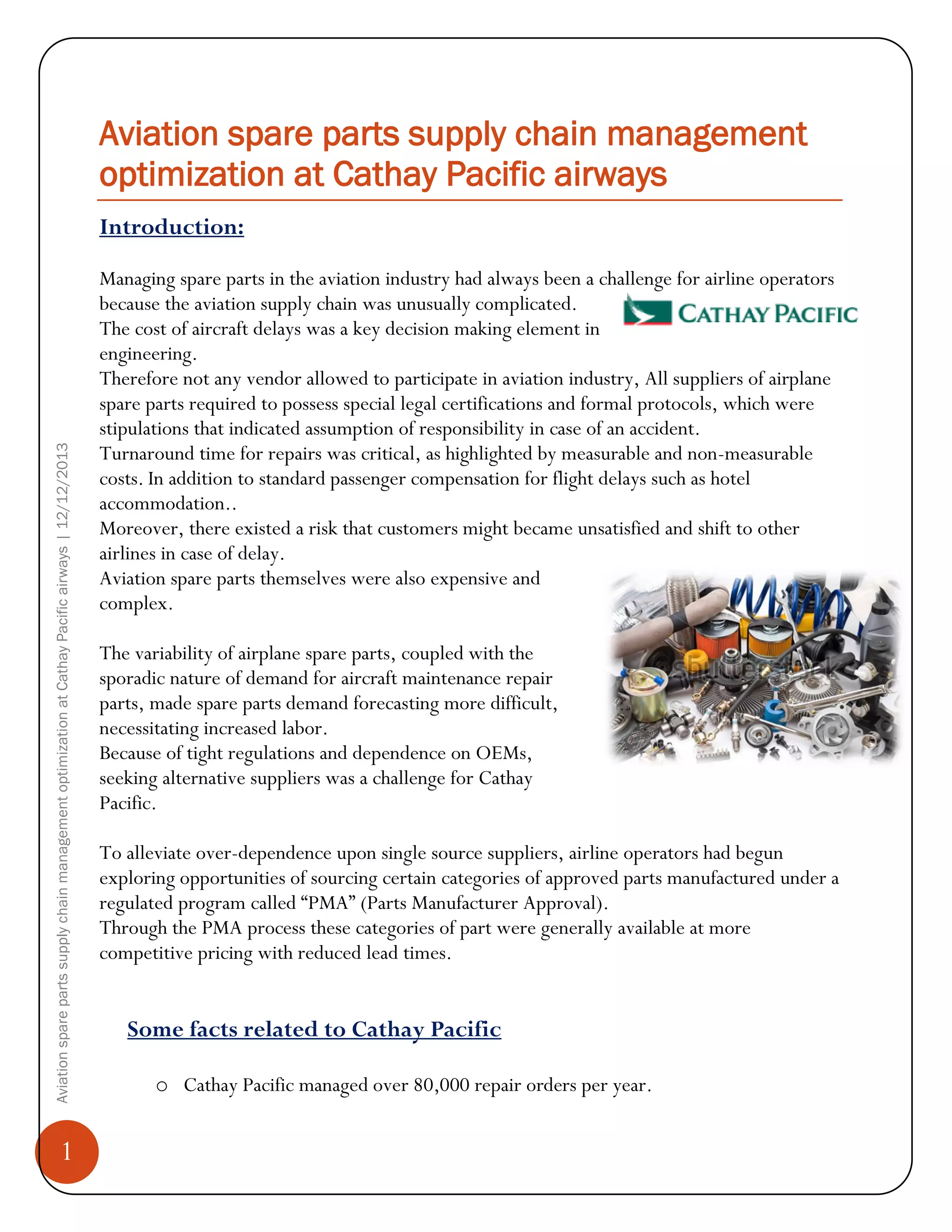 Aviation spare parts supply chain management optimization at Cathay ...
