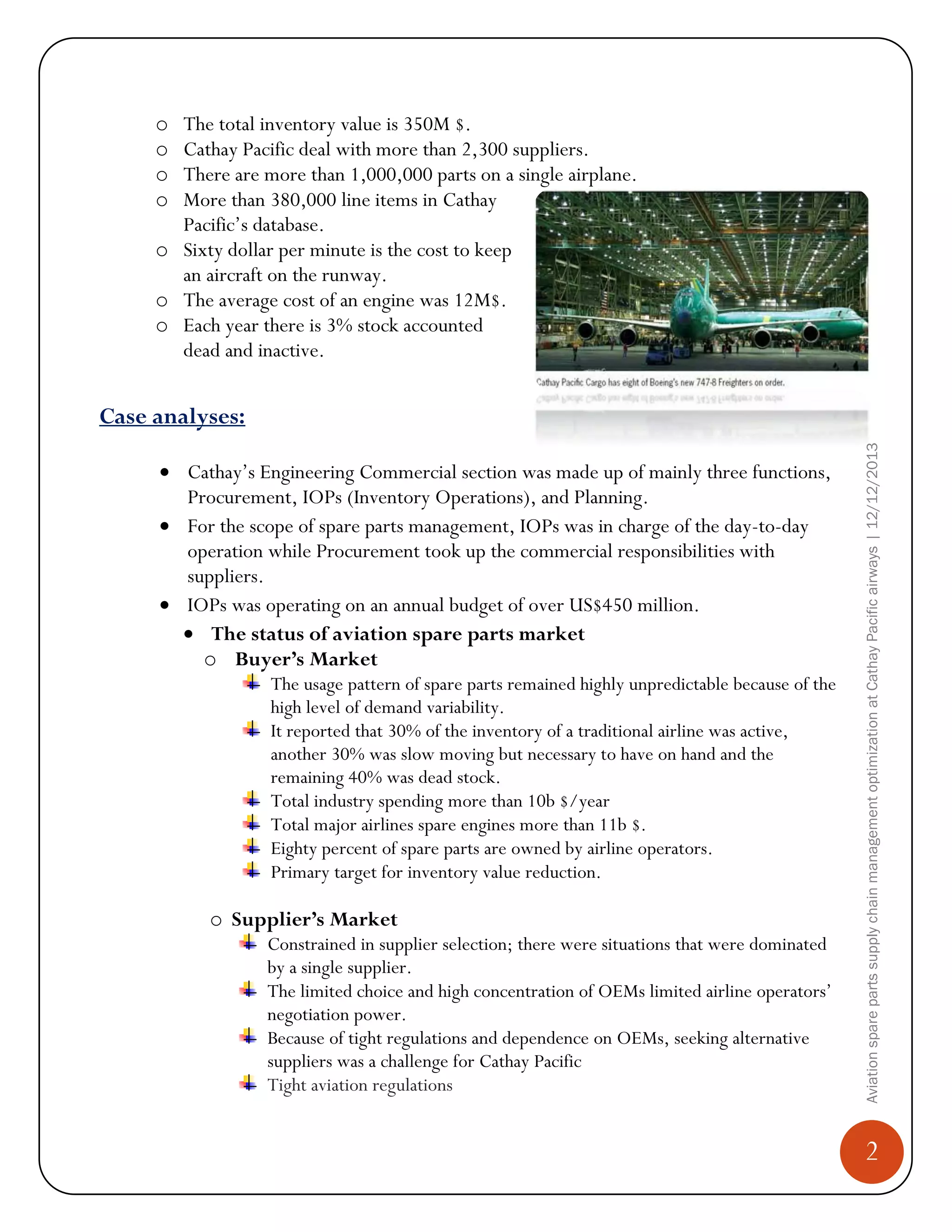Aviation spare parts supply chain management optimization at Cathay ...
