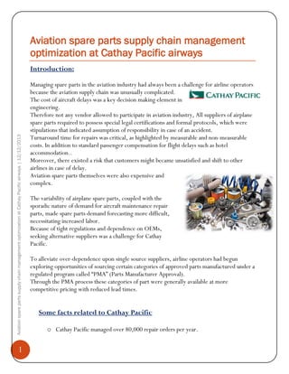 Aviation spare parts supply chain management optimization at Cathay ...