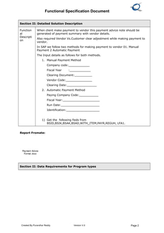 Fi payment advice functional spec. | DOC