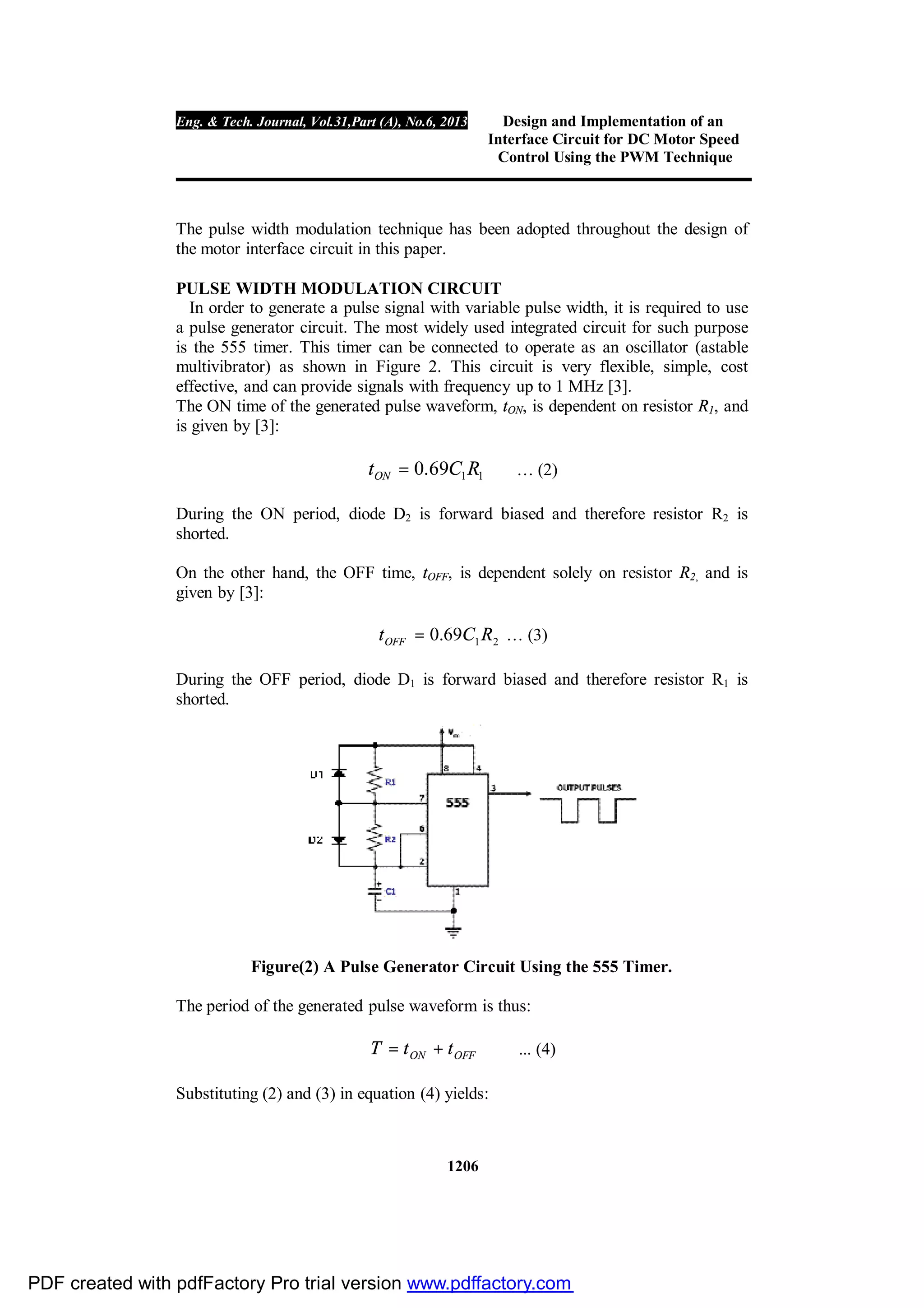 Design and Implementation of an Interface Circuit for DC Motor Speed ...