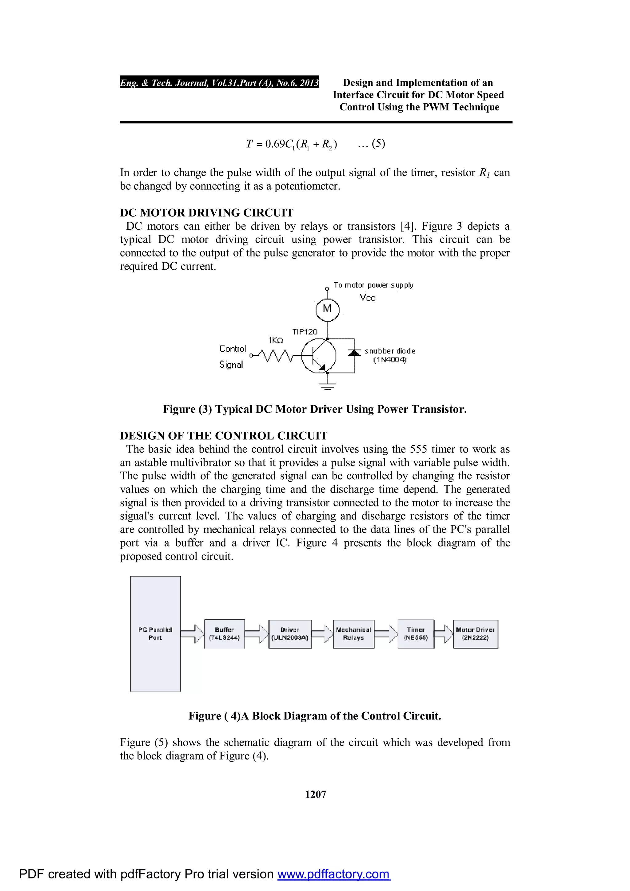 Design And Implementation Of An Interface Circuit For Dc Motor Speed Control Using The Pwm