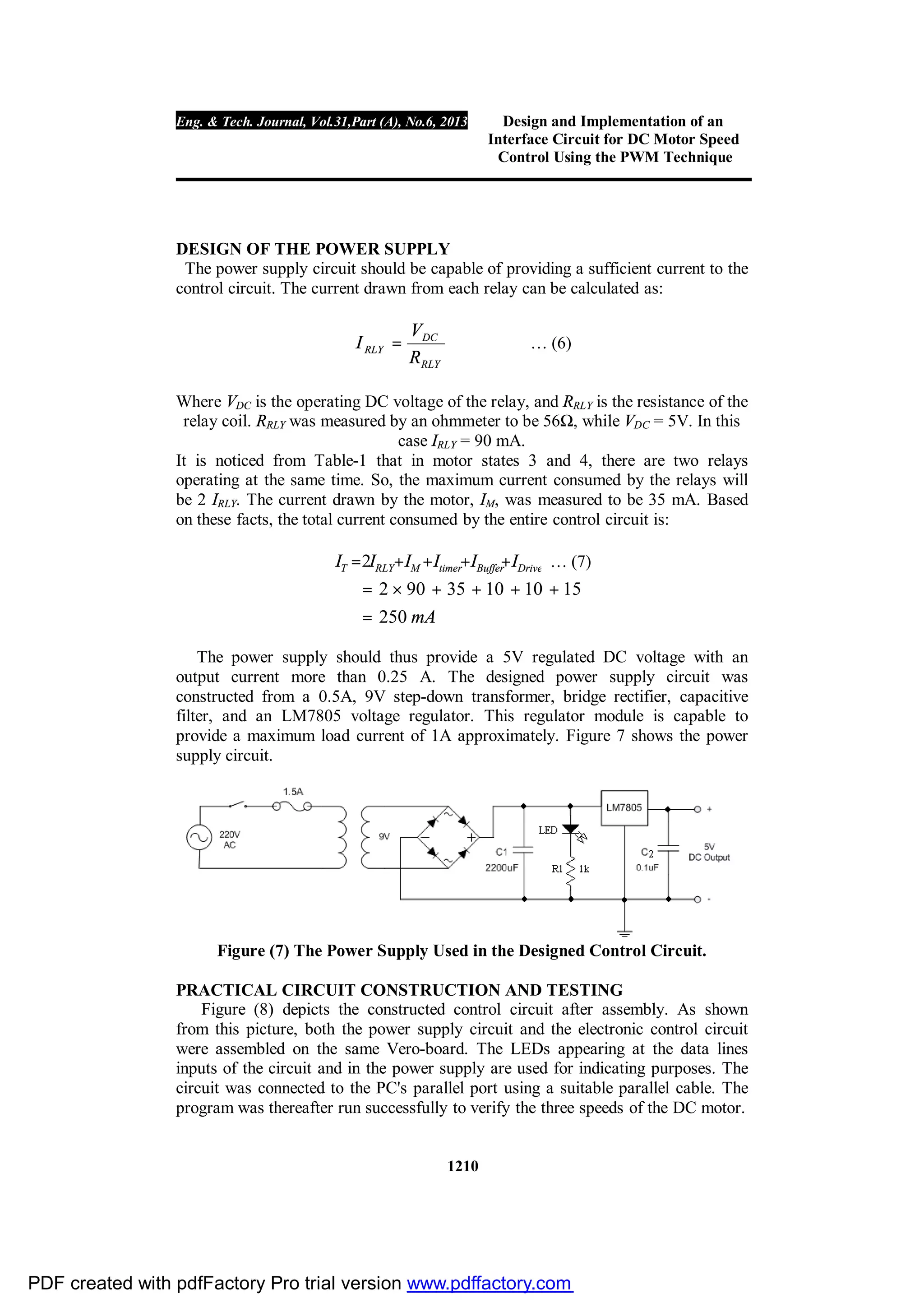 Design and Implementation of an Interface Circuit for DC Motor Speed Control Using the PWM ...