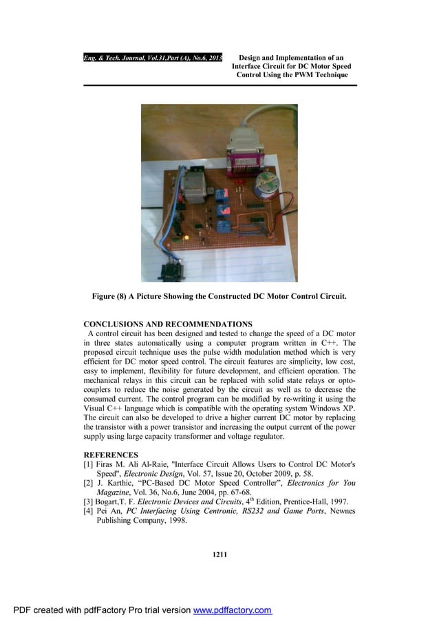 Design And Implementation Of An Interface Circuit For Dc Motor Speed Control Using The Pwm