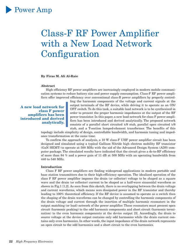 Class-F RF Power Amplifier with a New Load Network Configuration | PDF