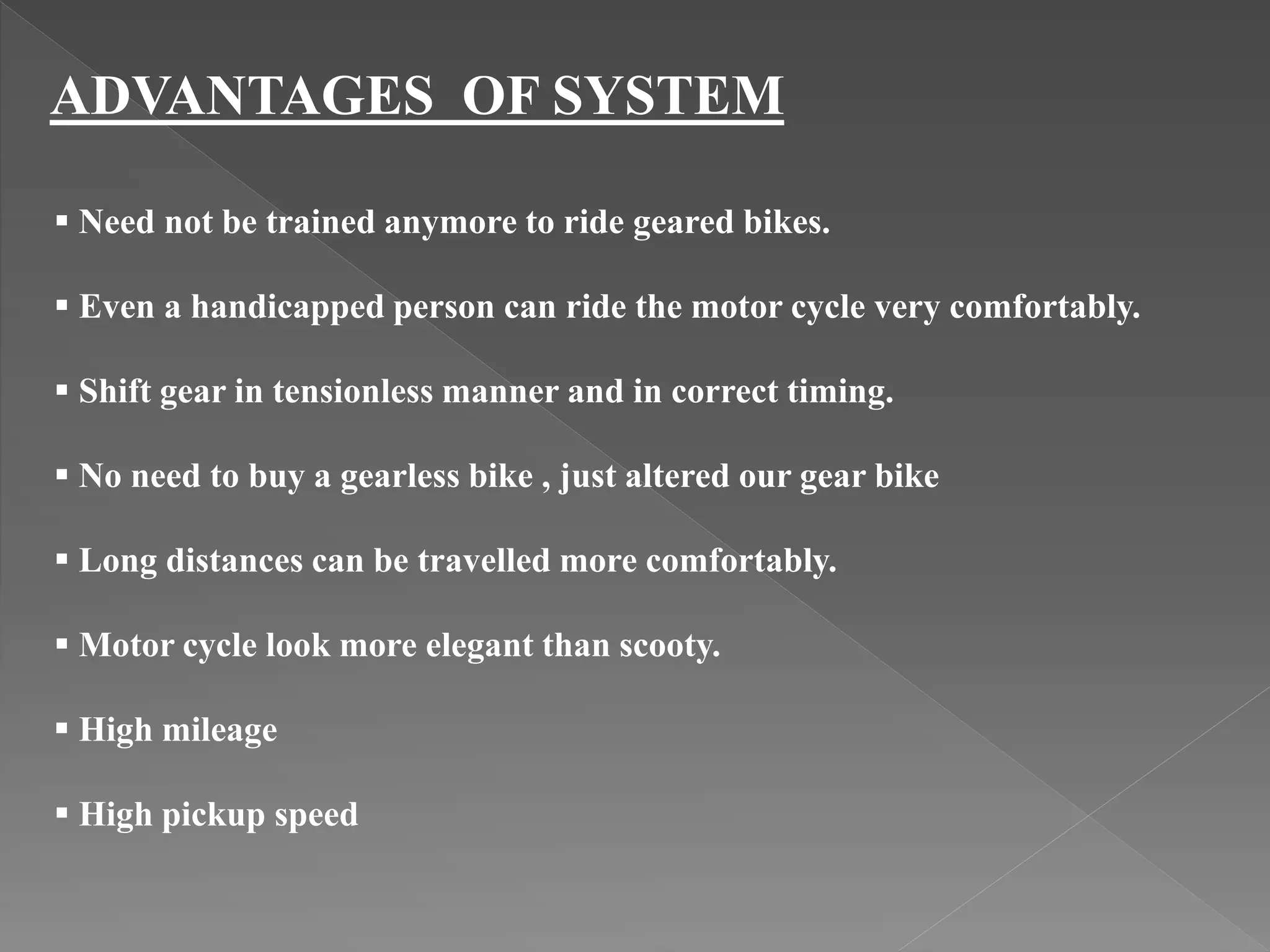 Automatic gear chaning system in two wheeler | PPTX