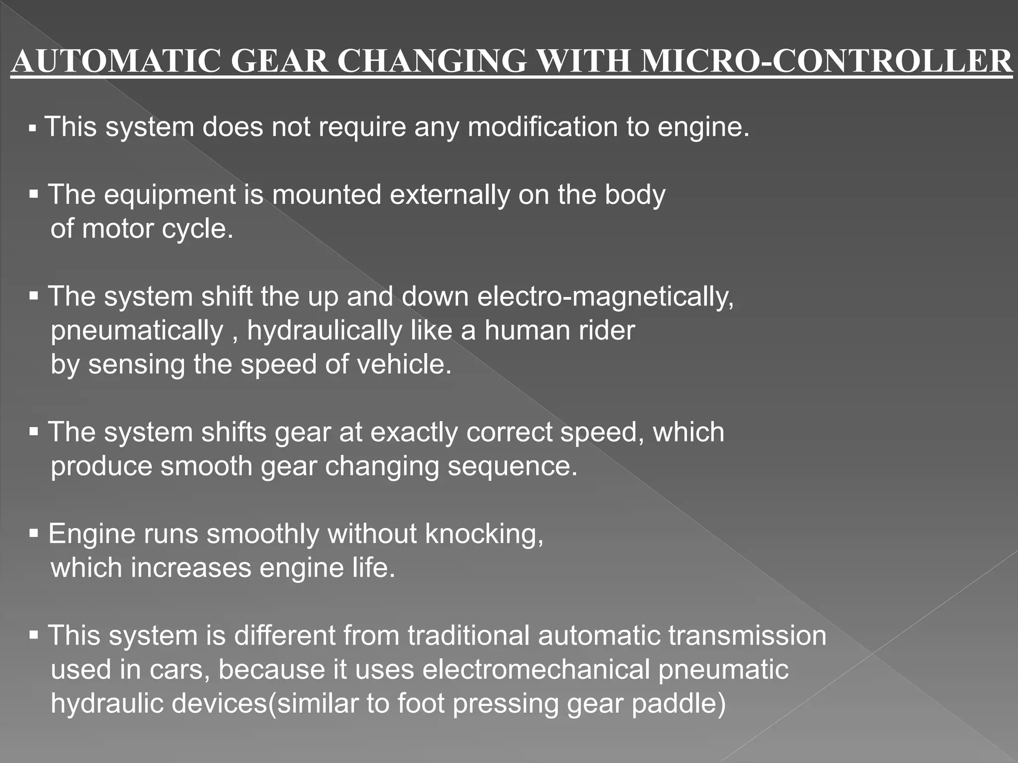 Automatic gear chaning system in two wheeler | PPTX