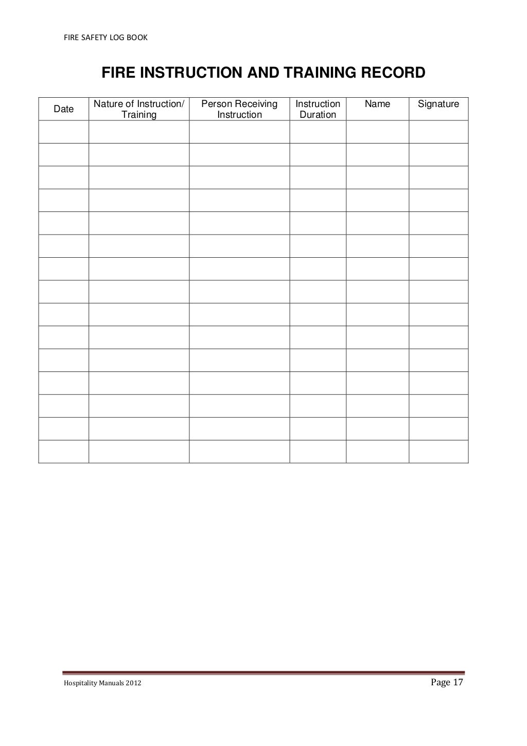 Fire Safety log book 2012 Fire Safety log book 2012