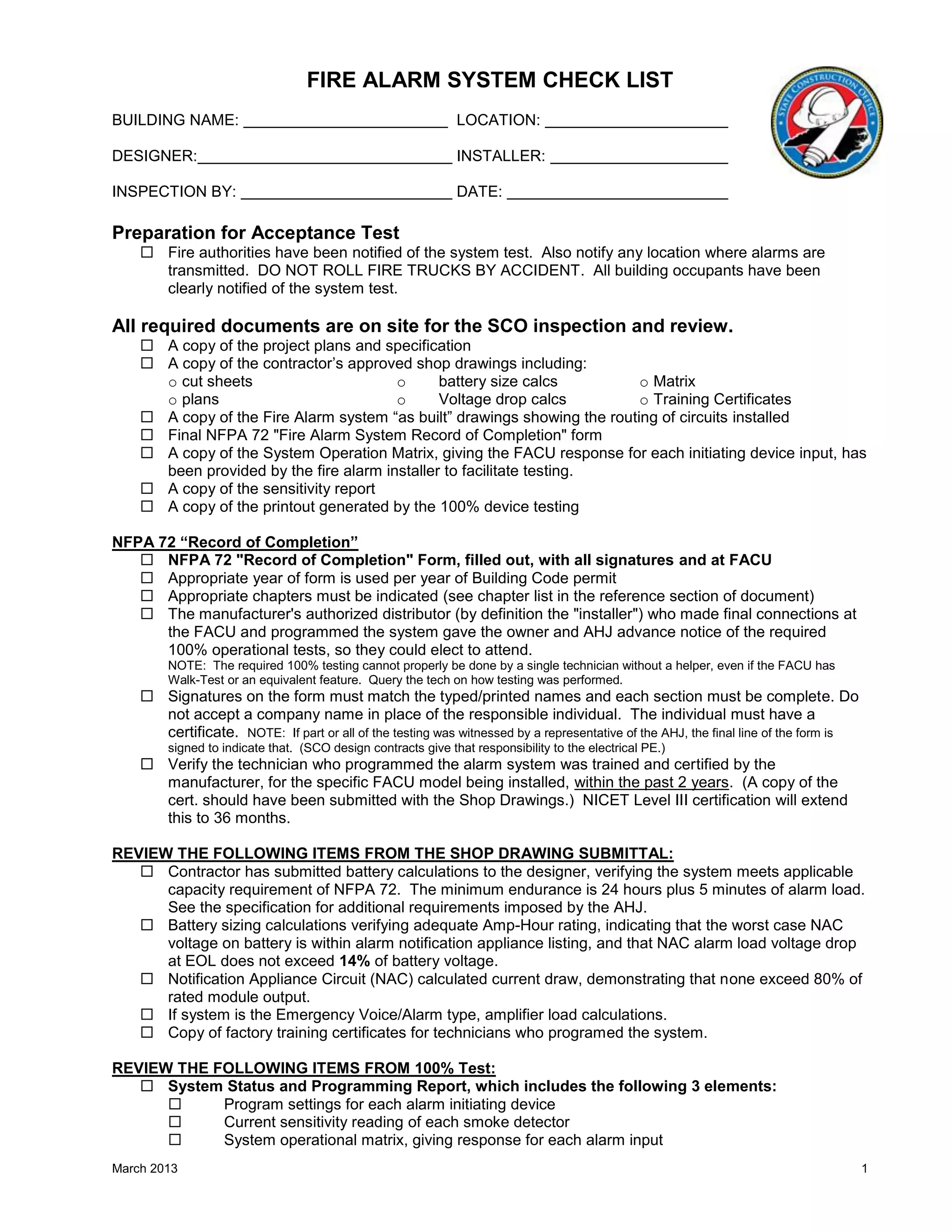 Fire alarm checklist | PDF