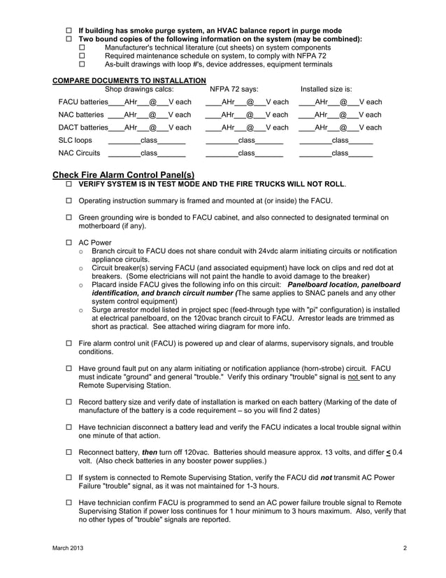 Fire alarm checklist
