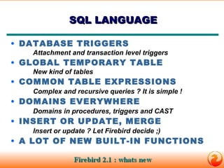 Firebird 2.1 What's New by Vladislav Khorsun (English) | ODP | Databases | Computer Software and ...