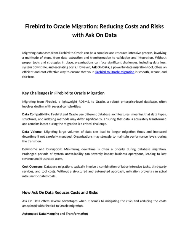 Firebird To Oracle Migration Reducing Costs And Risks With Ask On Datadocx