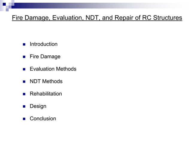 Fire damage, evaluation, ndt, and repair of concrete structures | PDF