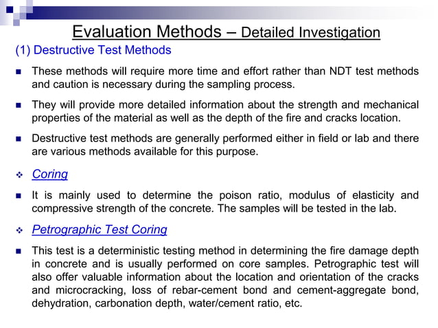 Fire damage, evaluation, ndt, and repair of concrete structures | PDF