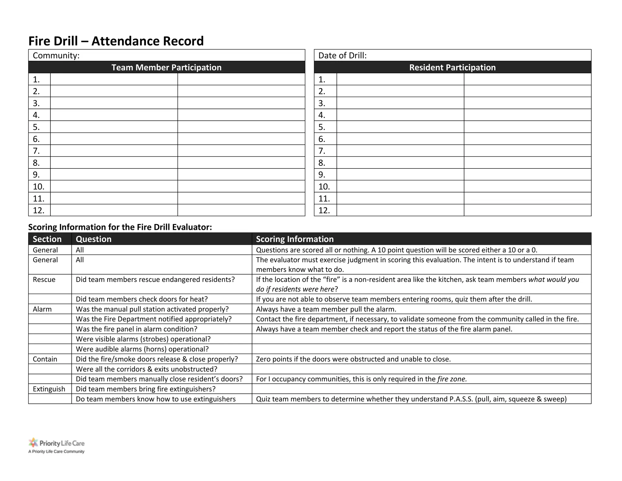 For Fire Drill - Attendance Record Sheet | PDF