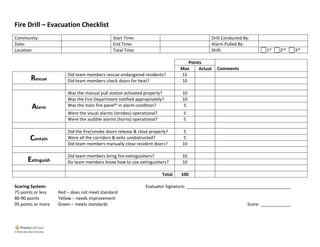 For Fire Drill - Evaluation Checklist Form | PPT