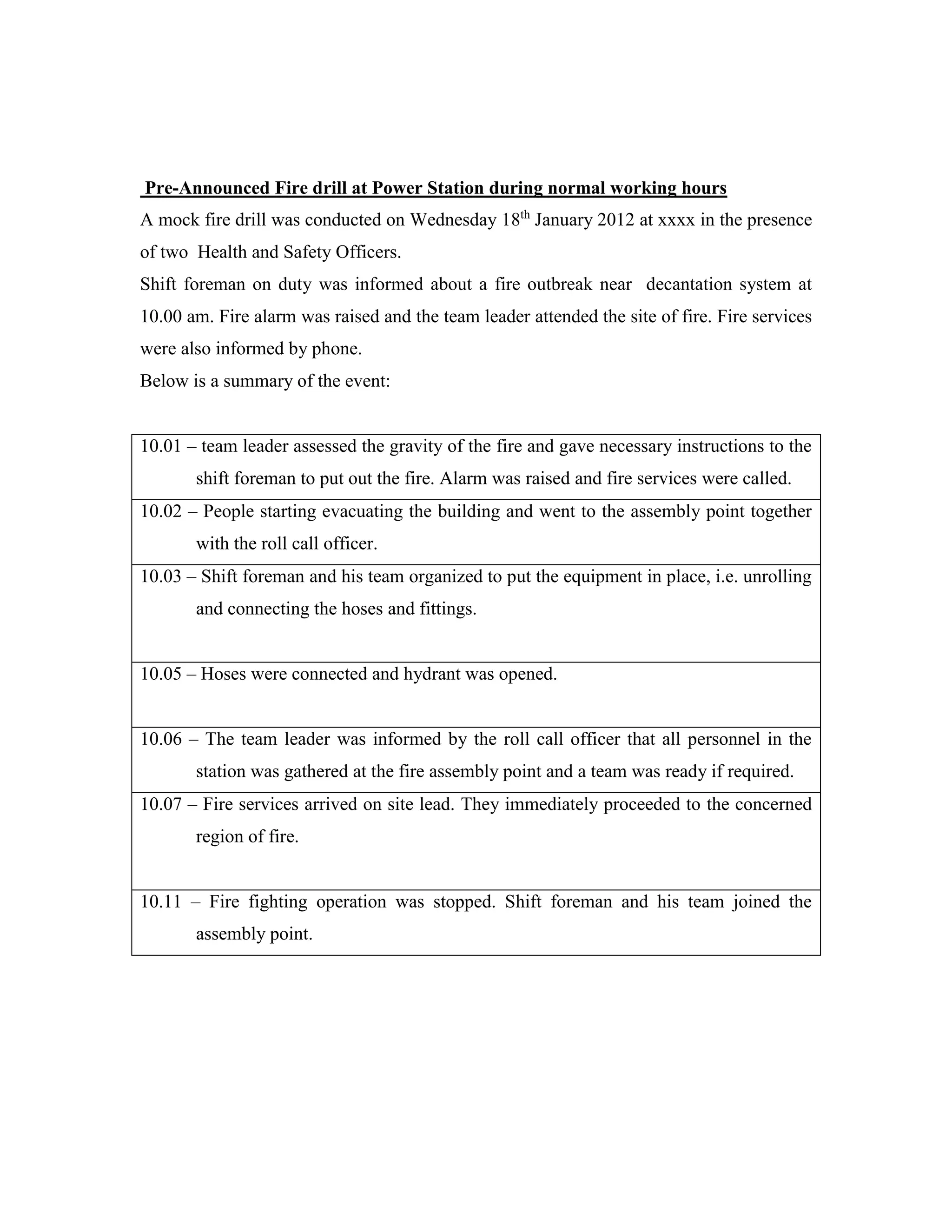 Fire drill report | DOCX