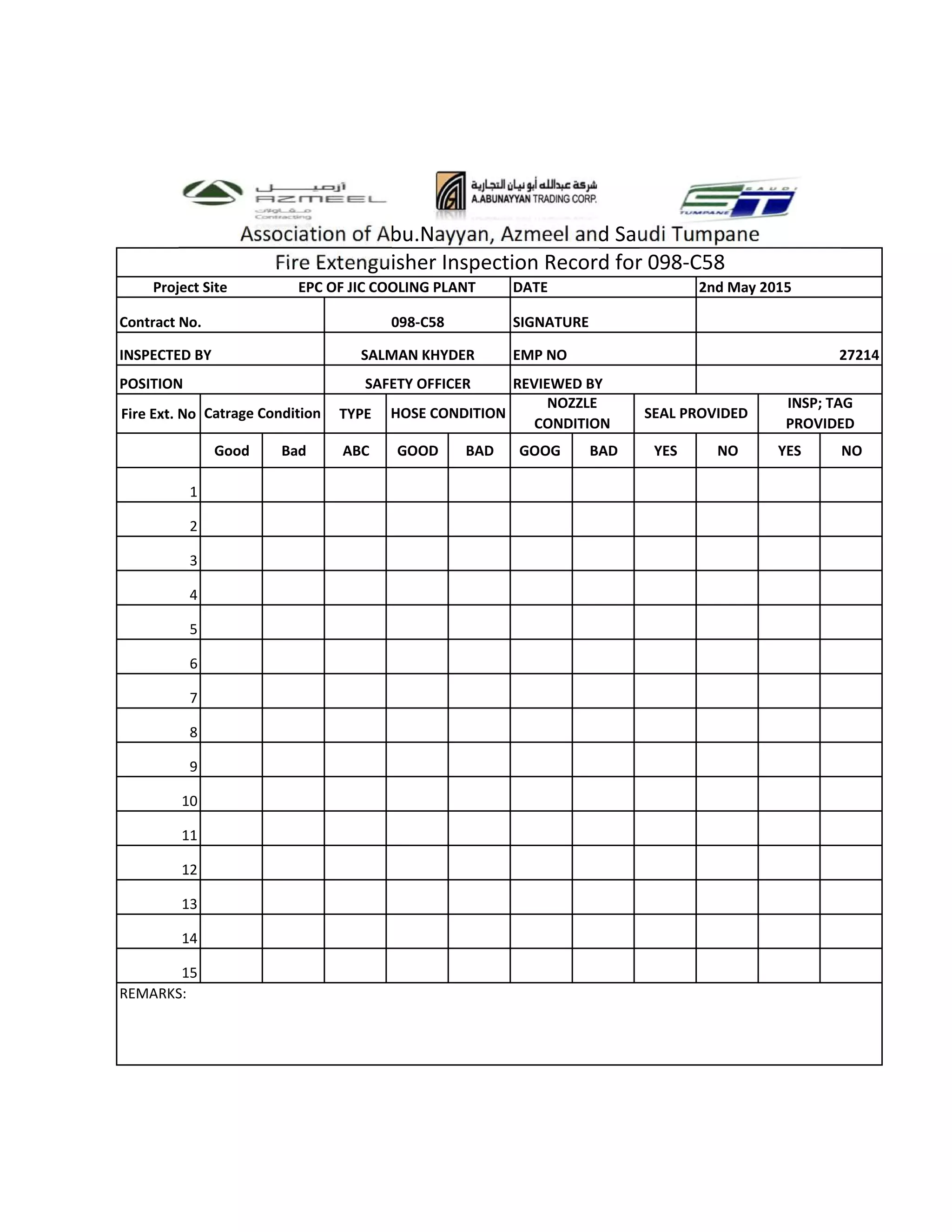 Fire extinguisher monthly checklist report | PDF