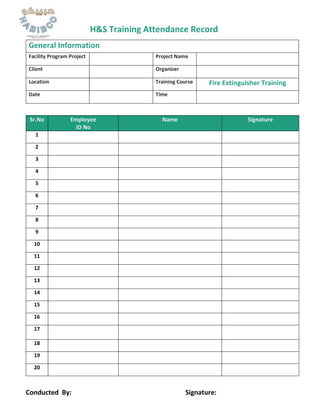 Fire Extinguisher Training Attendence Record | PDF
