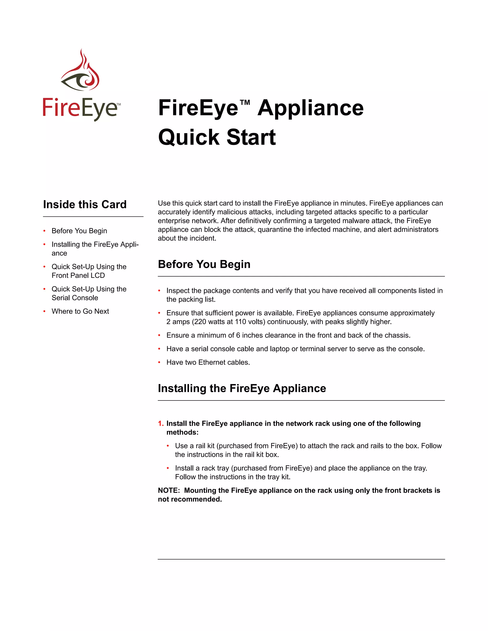 Fire Eye Appliance Quick Start | PDF