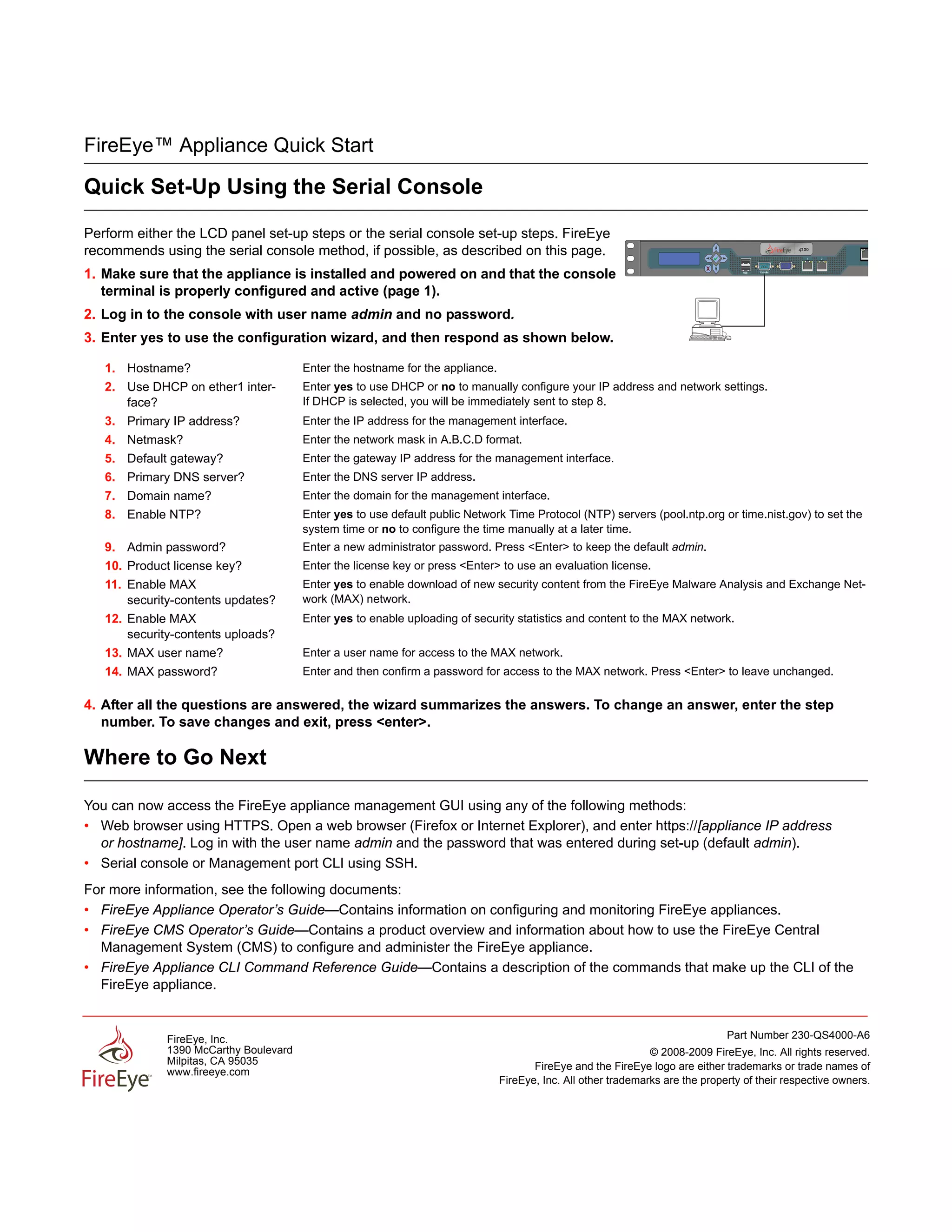 Fire Eye Appliance Quick Start | PDF