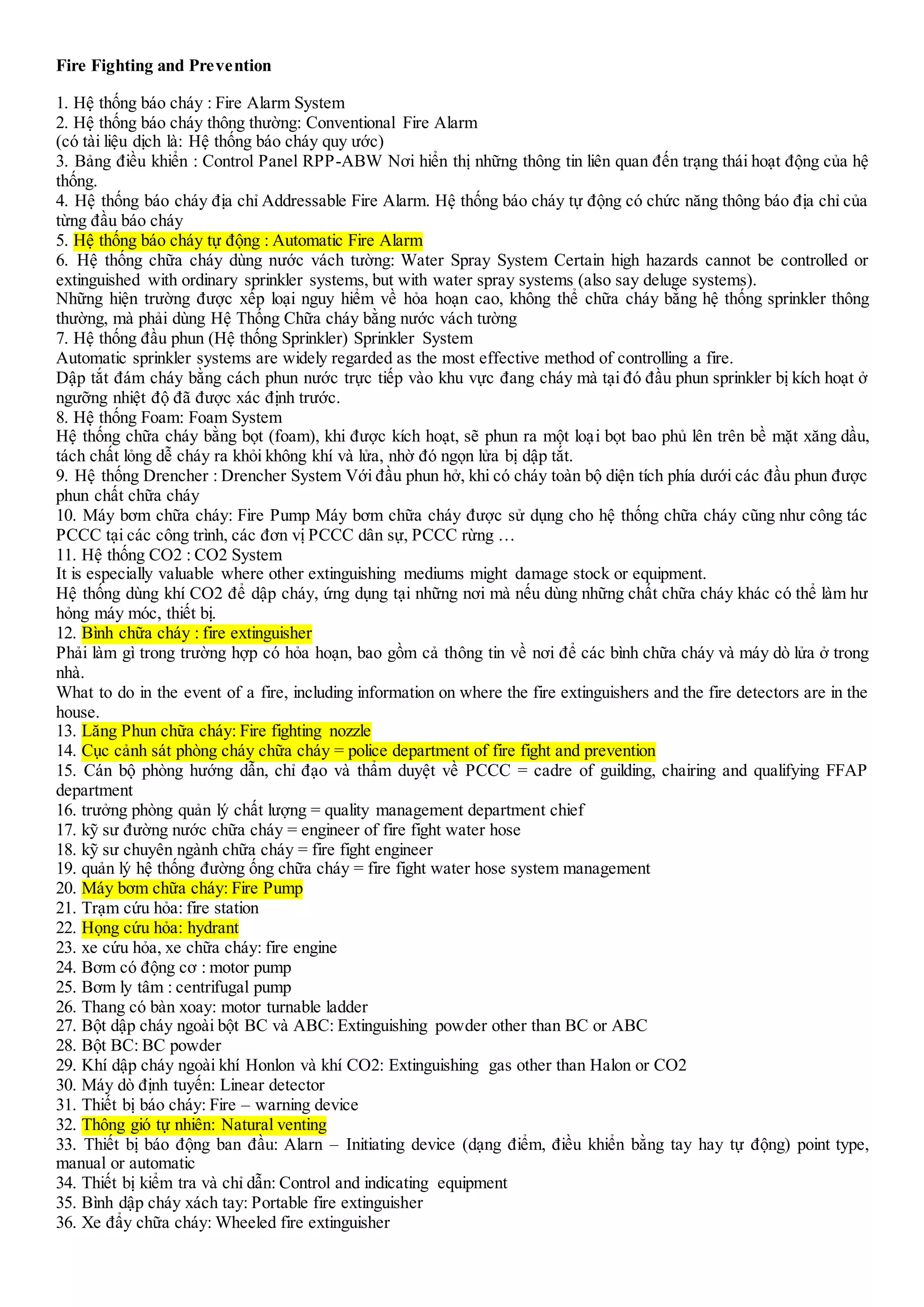 Fire fighting and prevention Vocab | DOCX