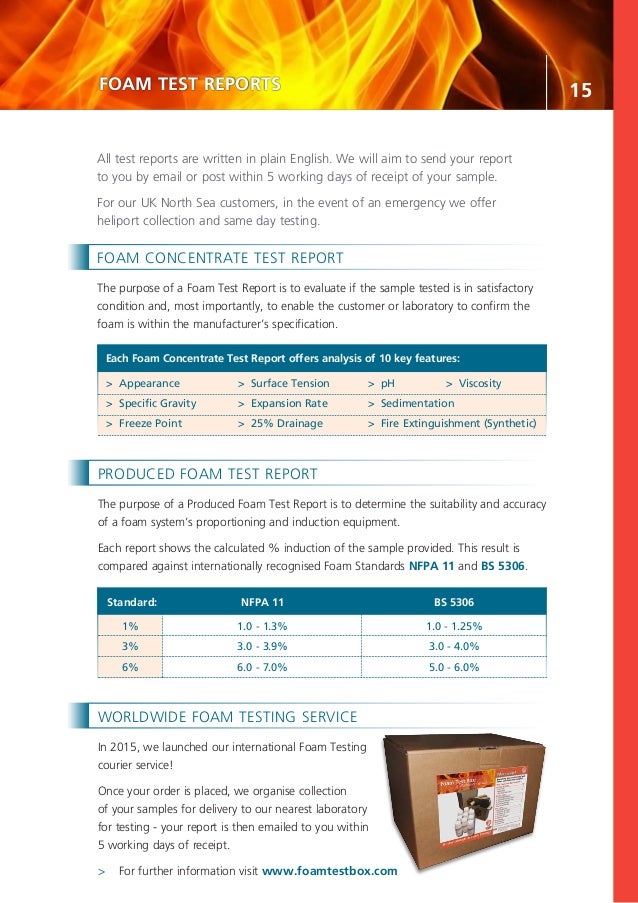 Fire Fighting Foams and Foam Sample Testing Services 2017
