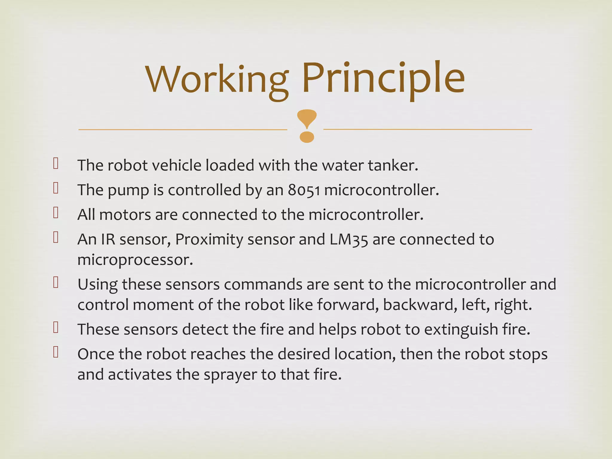 Fire fighting robot using 8051 microcontroller | PPT