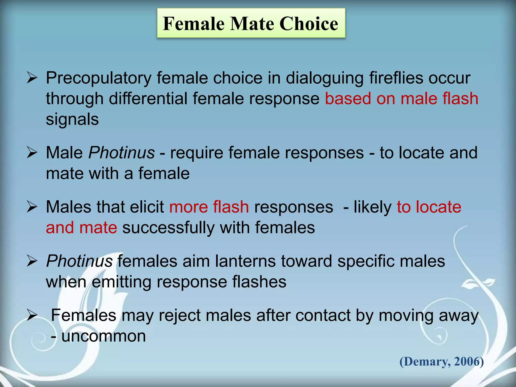 flashing signal evolution, mating choice and predation in firefly | PPSX