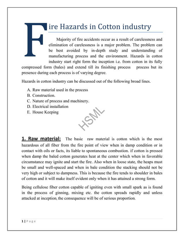 Fire hazards in cotton industry | PDF | Indoor Environmental Quality ...