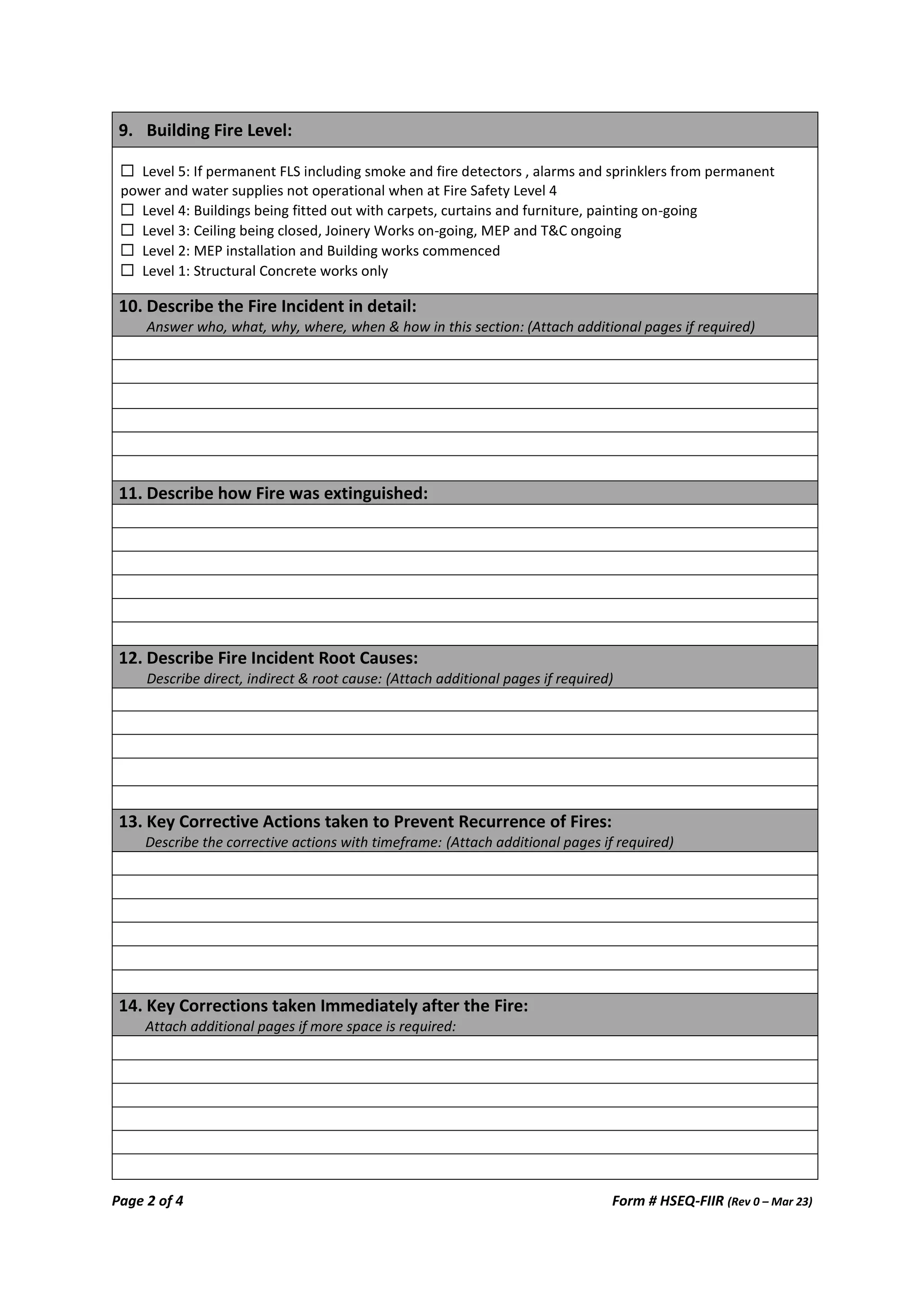 FIRE INCIDENT INVESTIGATION REPORT Form # HSEQ - FIIR Rev 0 -.docx