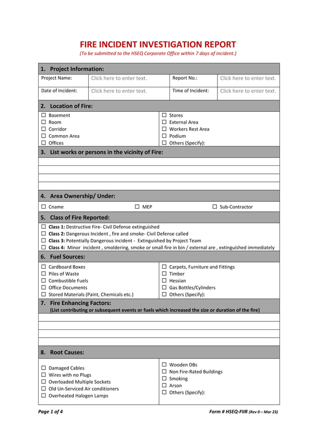 FIRE INCIDENT INVESTIGATION REPORT Form # HSEQ - FIIR Rev 0 -.docx