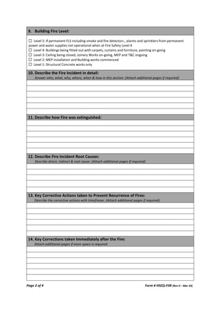 FIRE INCIDENT INVESTIGATION REPORT Form # HSEQ - FIIR Rev 0 -.docx