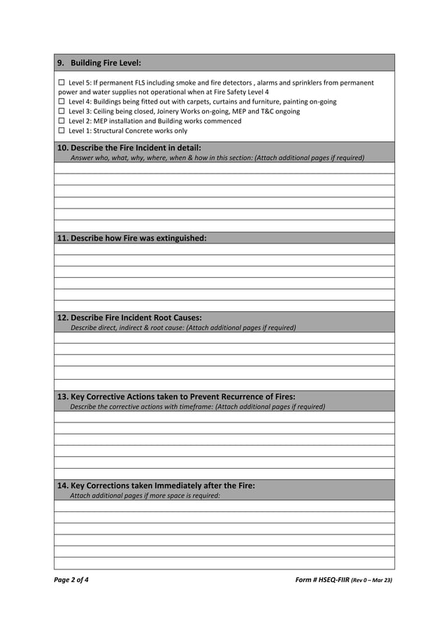 FIRE INCIDENT INVESTIGATION REPORT Form # HSEQ - FIIR Rev 0 -.docx