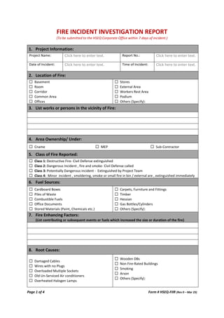 FIRE INCIDENT INVESTIGATION REPORT Form # HSEQ - FIIR Rev 0 -.docx