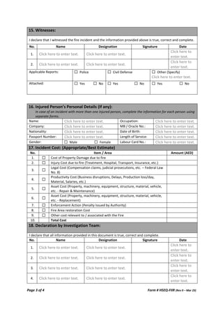 Fire Incident Report Template