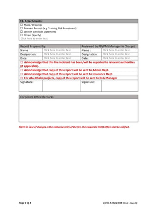 Fire Incident Report Template