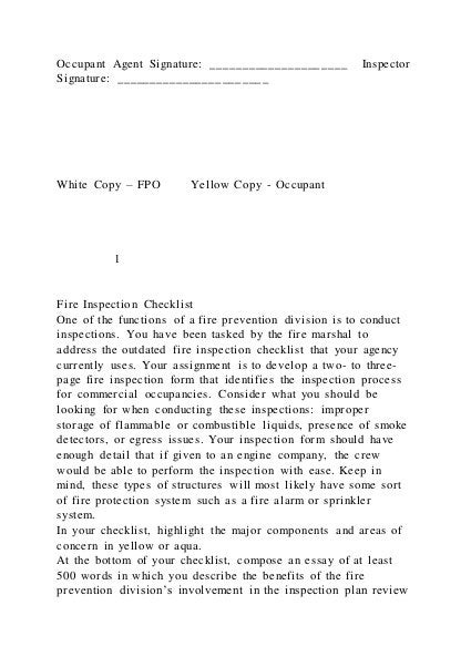 Fire Inspection Form Address __________________ | PDF