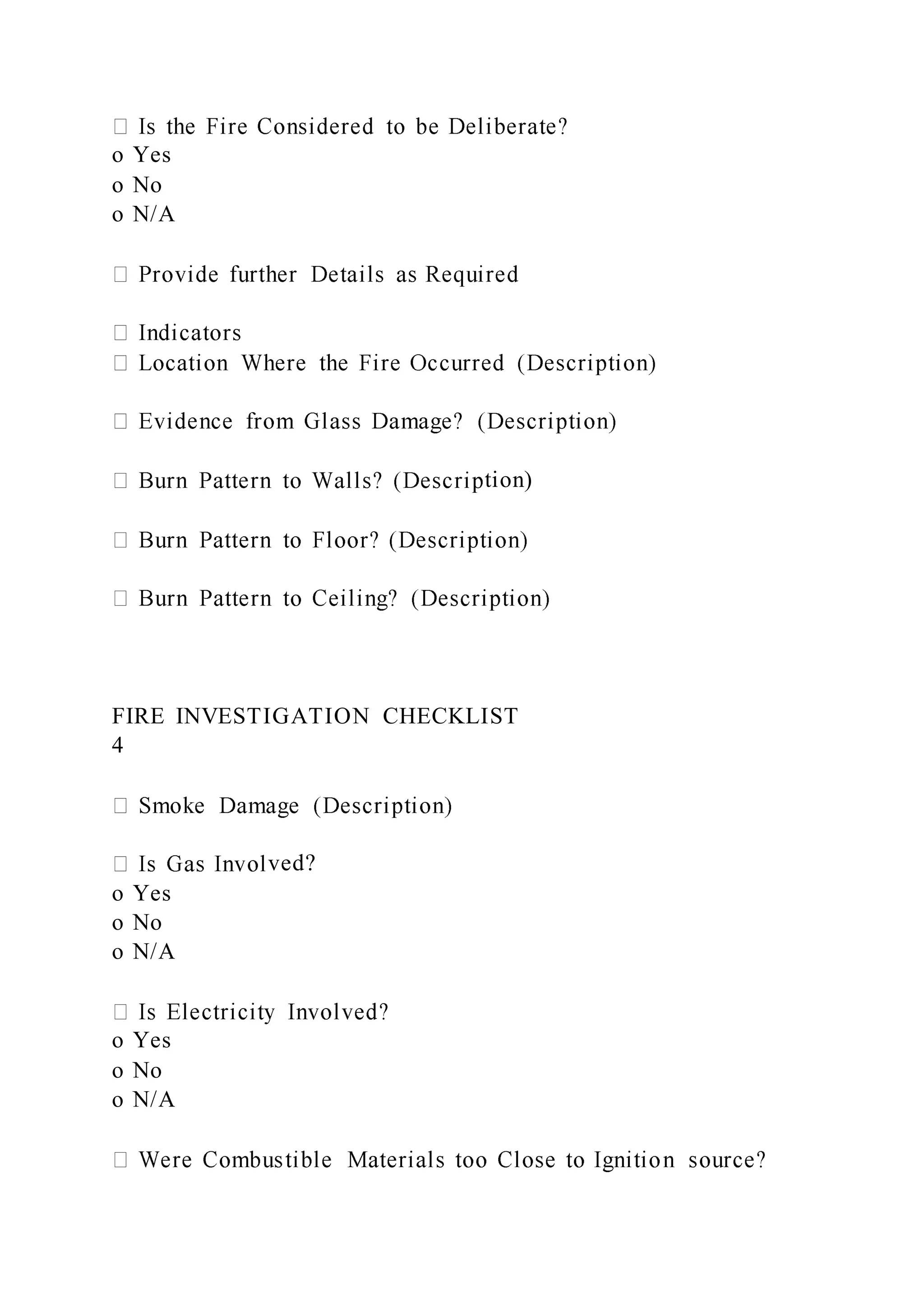 FIRE INVESTIGATION CHECKLIST | DOCX