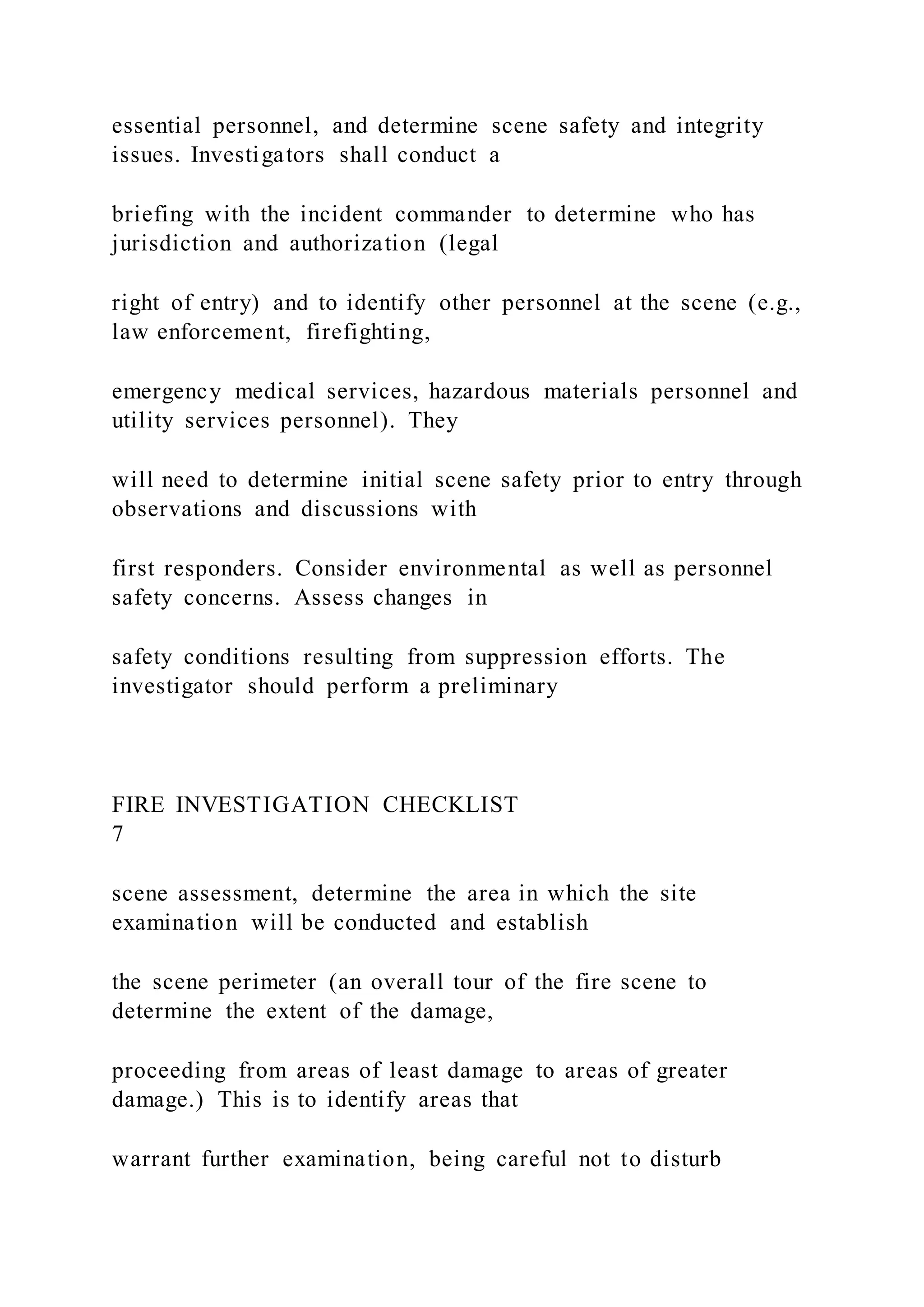 FIRE INVESTIGATION CHECKLIST | DOCX