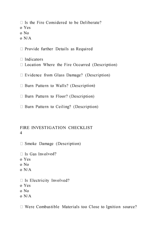 FIRE INVESTIGATION CHECKLIST | DOCX | First Aid | Injuries