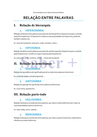Ficha informativa_ Relação entre palavras | PDF