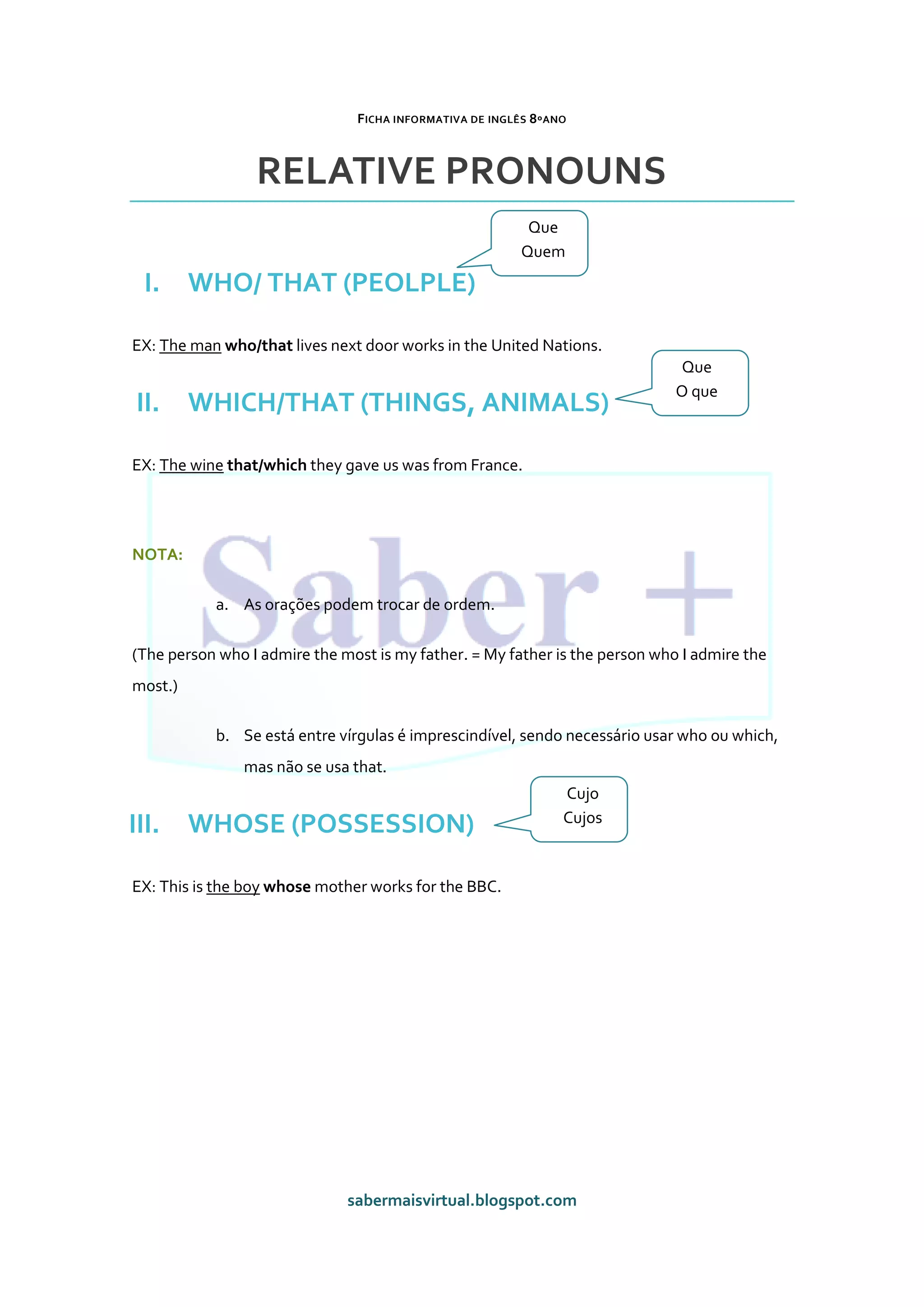 Ficha informativa_ Relative pronouns | PDF