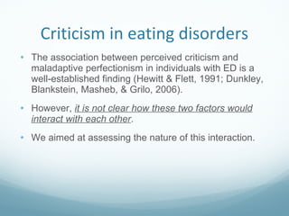 Control and perceived criticism in eating disorders | PPT