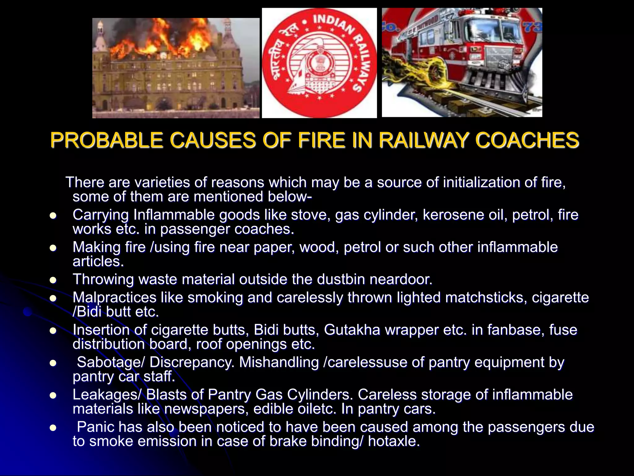 Fire on trains & stations in context of Indian Railways | PPT