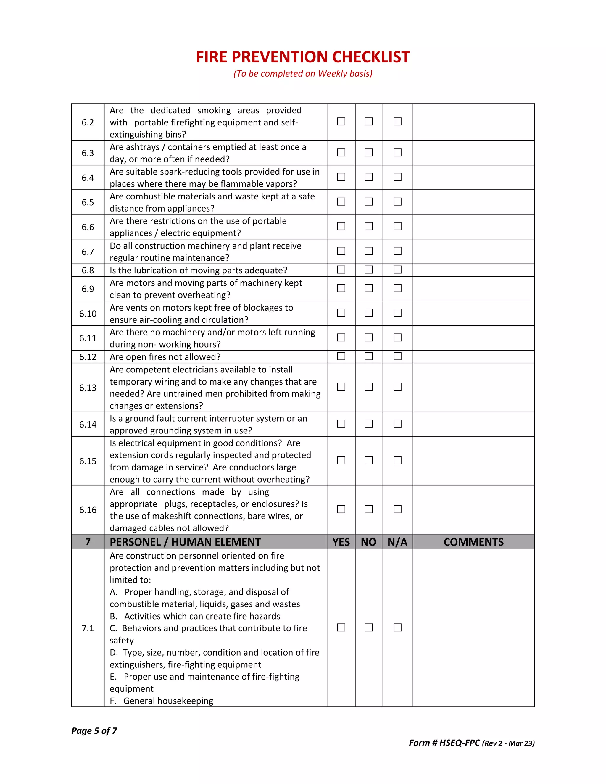 FIRE PREVENTION CHECKLIST Form # HSEQ - FPC Rev 2 -.docx