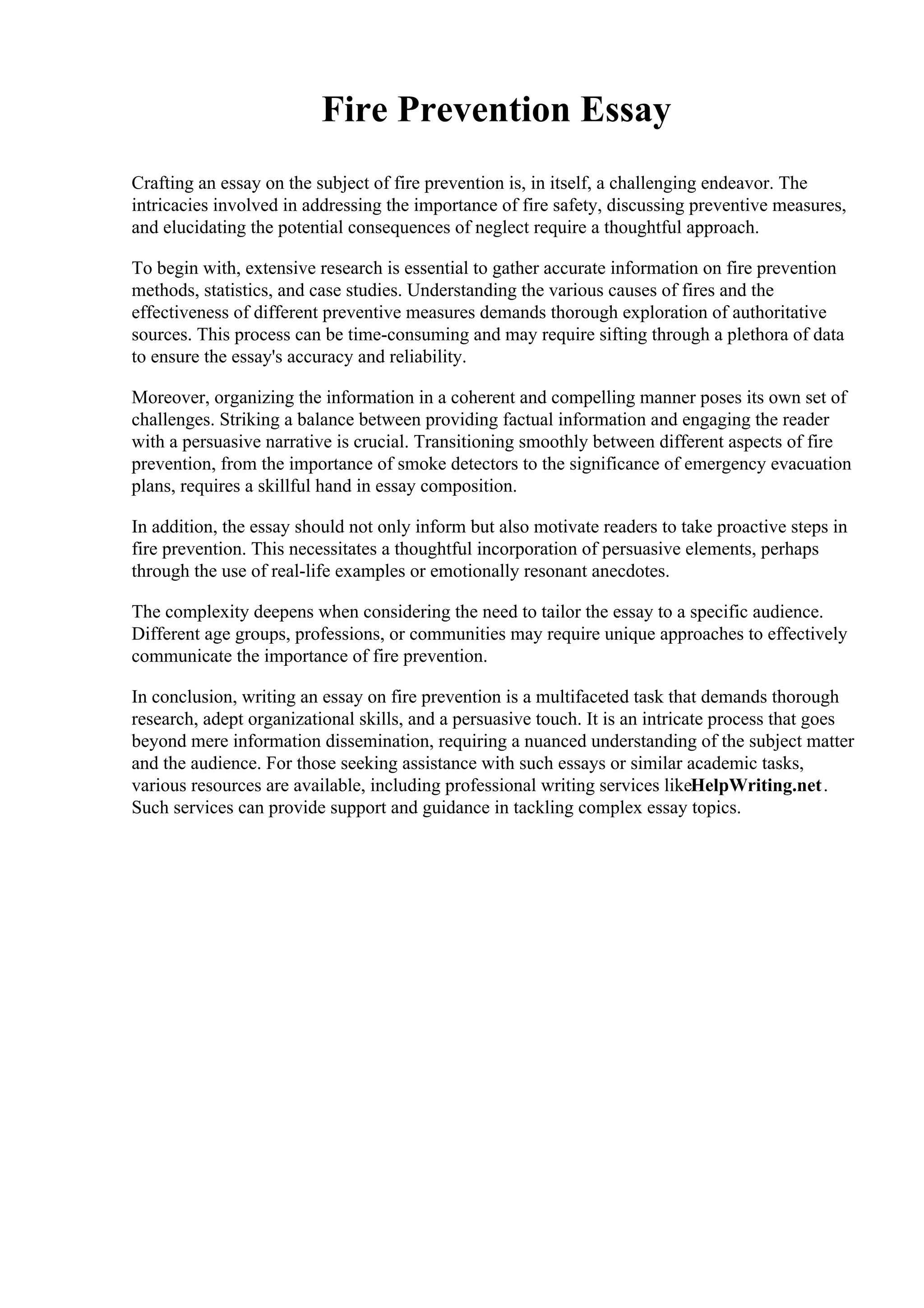 Fire Prevention Essay. Cornish College of the Arts | PDF