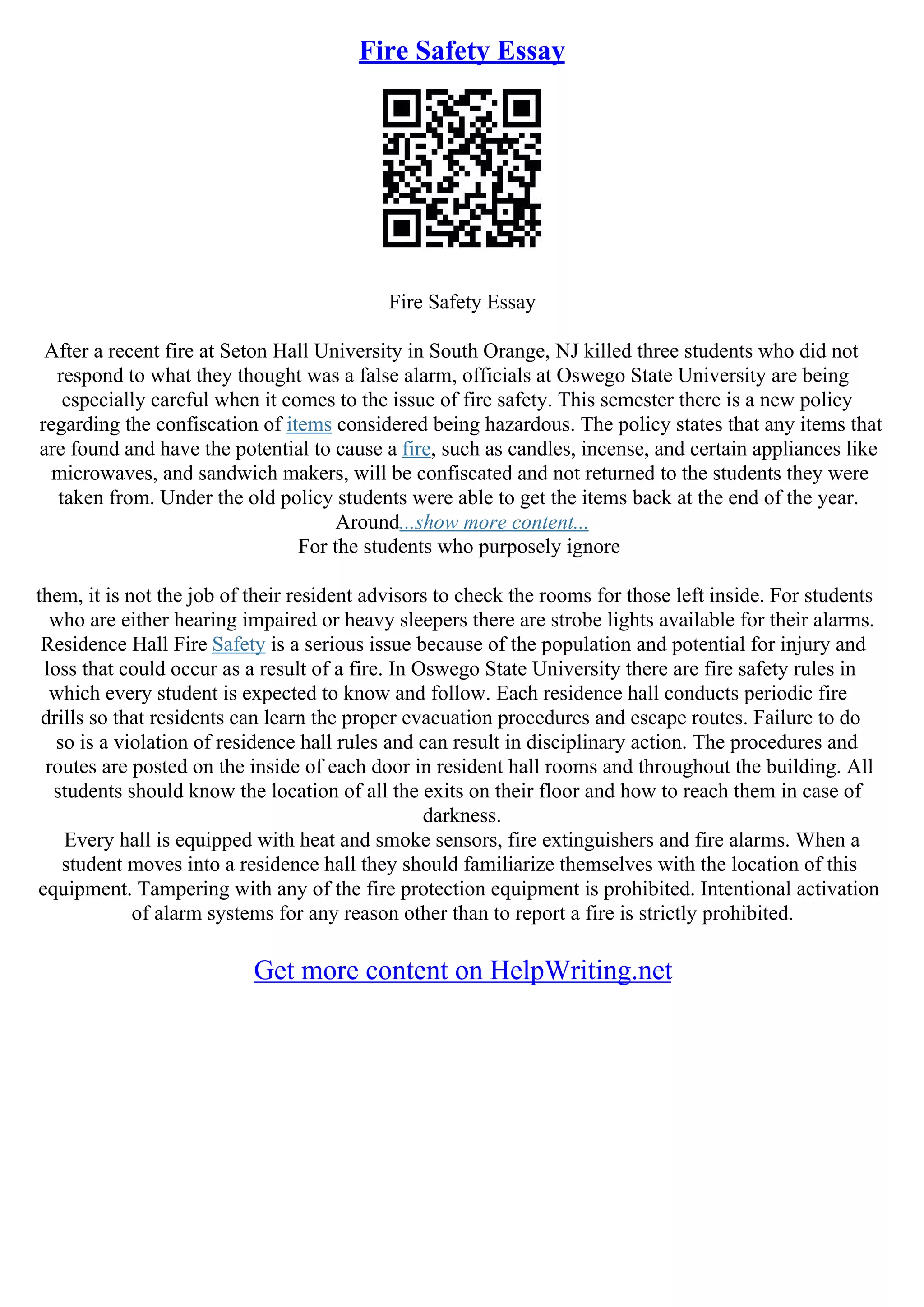 Fire Prevention Essays | PDF