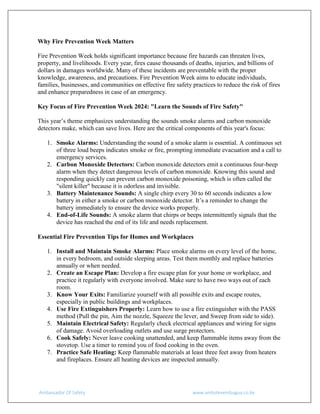 Fire Prevention Week 2024 By Amb steve Mbugua | PDF